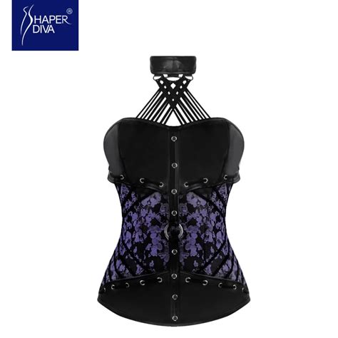 Burvogue New Steampunk Corsets Halter Leather Corset Overbust Waist