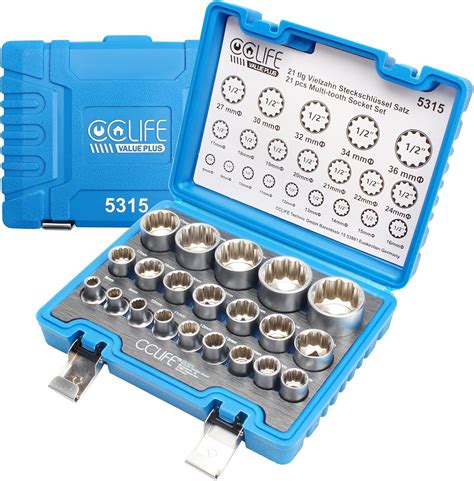 Cclife 21pcs 8 36mm Spline Socket Set 1 2 Drive 6 Point And 12 Point Multi Tooth Crv Socket