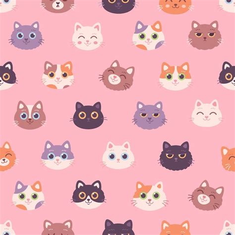 Premium Vector Cat Faces Seamless Pattern Cat Characters With
