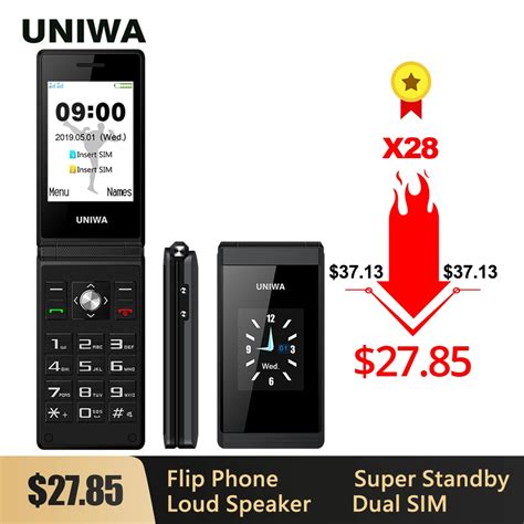 UNIWA X28 Senior Flip Mobile Phone GSM Big Push-Button Flip Phone Dual ...
