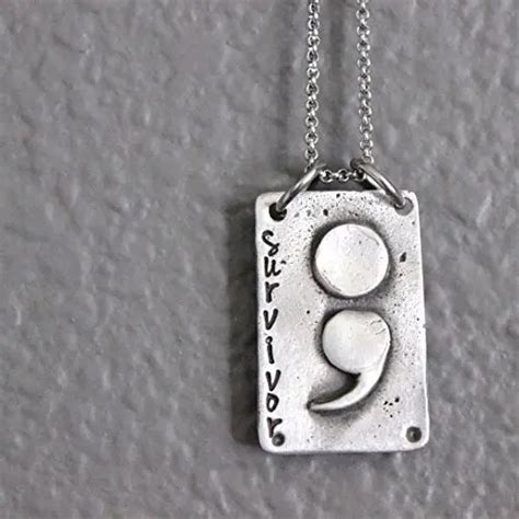 Unique Survivor Semicolon Necklace Suicide Awareness Long Pendant