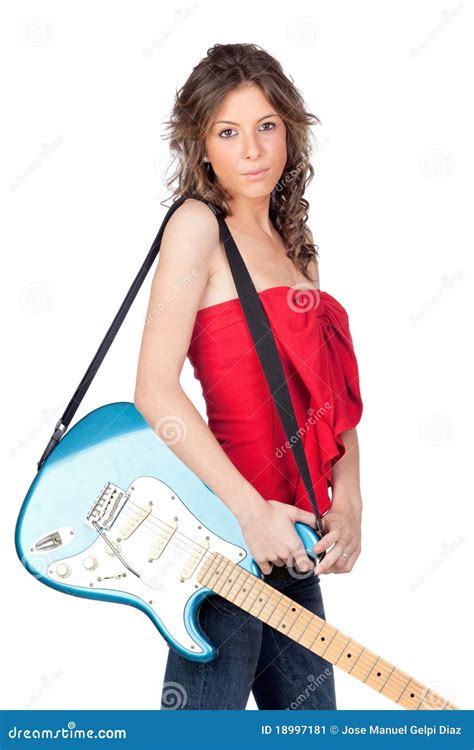 Beautiful Girl With A Electric Guitar Stock Image Image Of Jeans