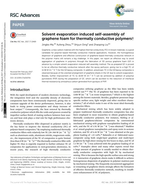 Pdf Solvent Evaporation Induced Self Assembly Of Graphene Foam For