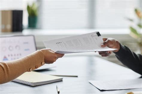Handing Cv In Job Interview Stock Image Image Of Black Agreement