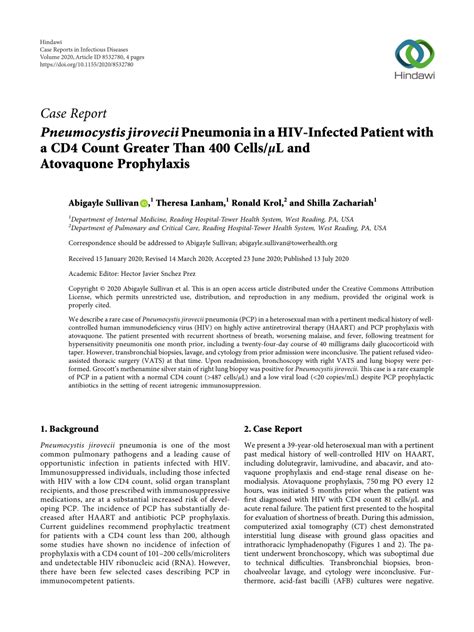 Pdf Pneumocystis Jirovecii Pneumonia In A Hiv Infected Patient With A