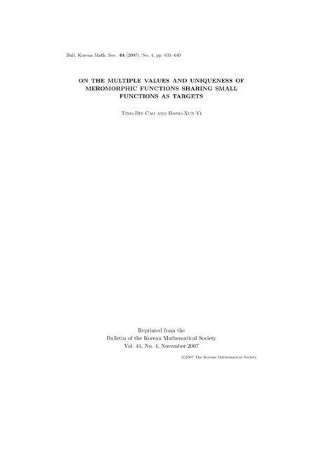 Pdf On The Multiple Values And Uniqueness Of Meromorphic Functions