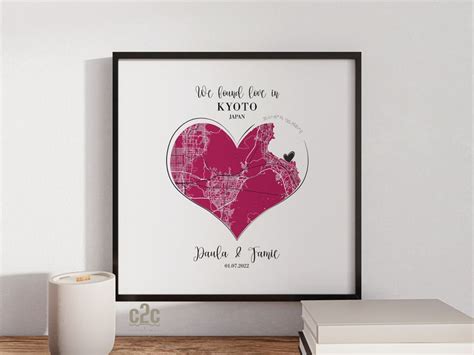 Custom Map Heart Print Couples T Couples Map Art Engagement T Home Decor Anniversary