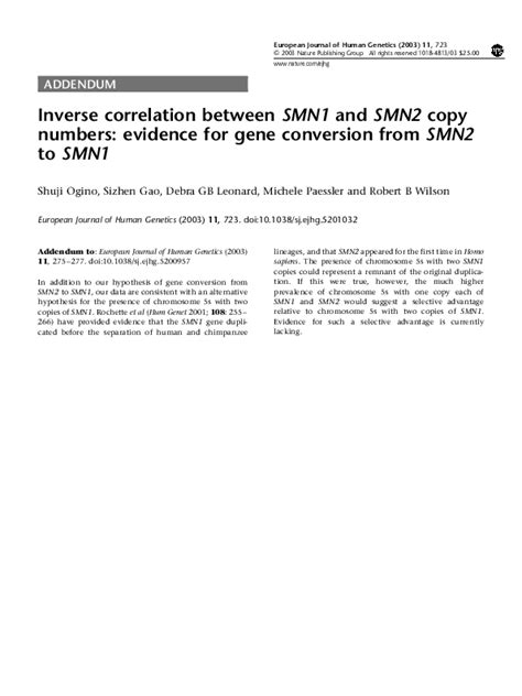 Pdf Inverse Correlation Between Smn1 And Smn2 Copy Numbers Evidence
