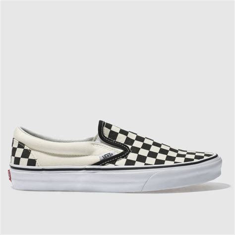 Mens Black And Cream Vans Classic Checkerboard Slip On Trainers Schuh