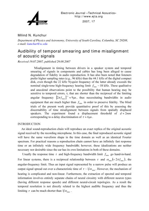 Audibility Of Temporal Smearing And Time Misalignment Of Acoustic Signals Ejta