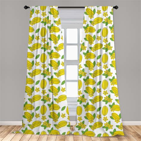 Hawaii Curtains 2 Panels Set Watercolor Effect Exotic Food Art