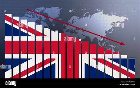 United Kingdom Flag On Bar Chart Concept With Decreasing Values Concept Of Economic Crisis