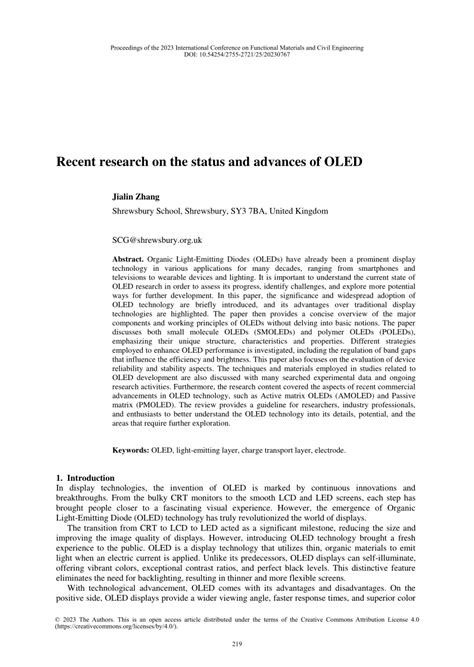 PDF Recent Research On The Status And Advances Of OLED