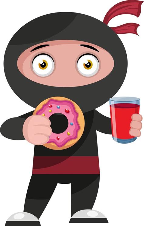 Cartoon Ninja Character With Donut And Juice 13518694 Vector Art At