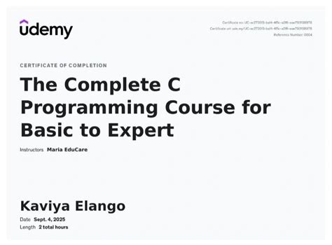 Completed The Complete C Programming Course On Udemy Kaviya Elango Posted On The Topic