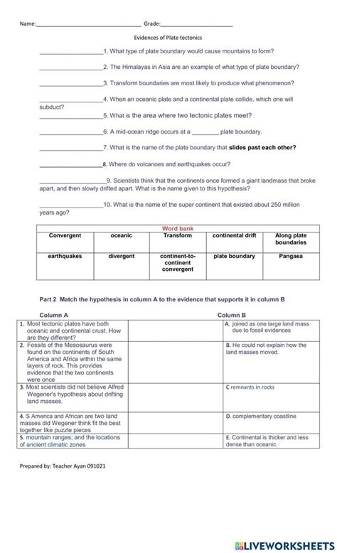Plate Tectonics Exercise