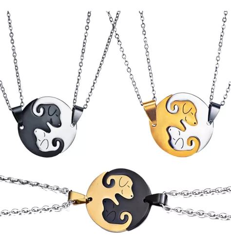 Collar Parejas Novios Acero Perros Yin Yang Amistad Amor Mercadolibre