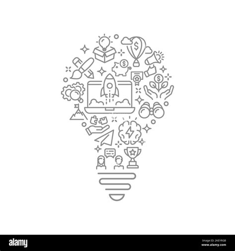 Start Up Icons In Lightbulb Line Vector Template Business Startup Icon Set In Light Bulb Stock