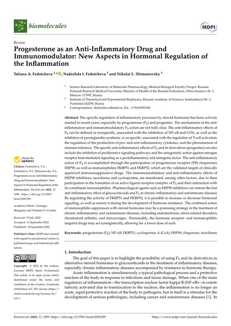 Pdf Progesterone As An Anti Inflammatory Drug And Immunomodulator