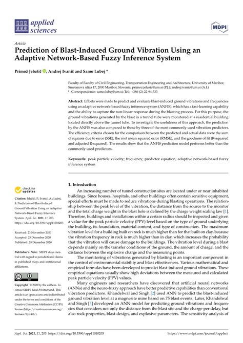 PDF Prediction Of Blast Induced Ground Vibration Using An Adaptive