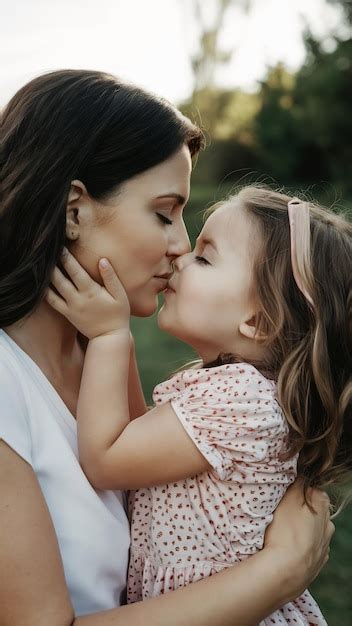 Side View Mom Kissing Daughter Premium Ai Generated Image