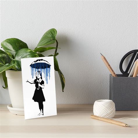 Banksy Rain Girl With Umbrella Graffiti Artwork Art Board Print