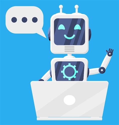 Roboter Mit Laptop Isoliert Auf Blauem Chatbot Icon Sitting Behind