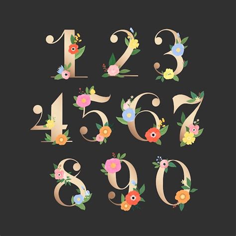 花数字セットイラスト 無料ベクトル素材