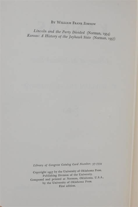 Kansas A History Of The Jayhawk State By William Frank Zornow Very