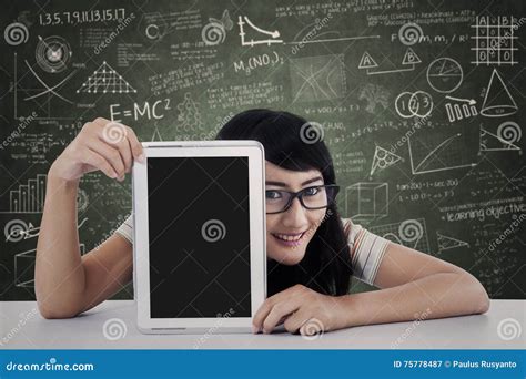 College Student Showing A Tablet Computer In Class Stock Image Image