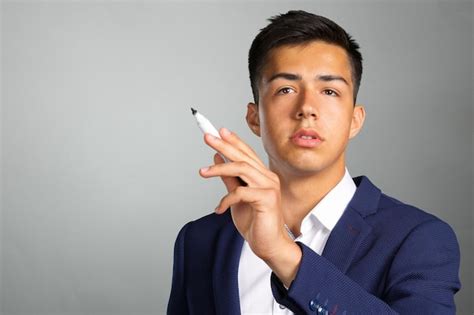 Premium Photo Man Pointing Showing Copy Space