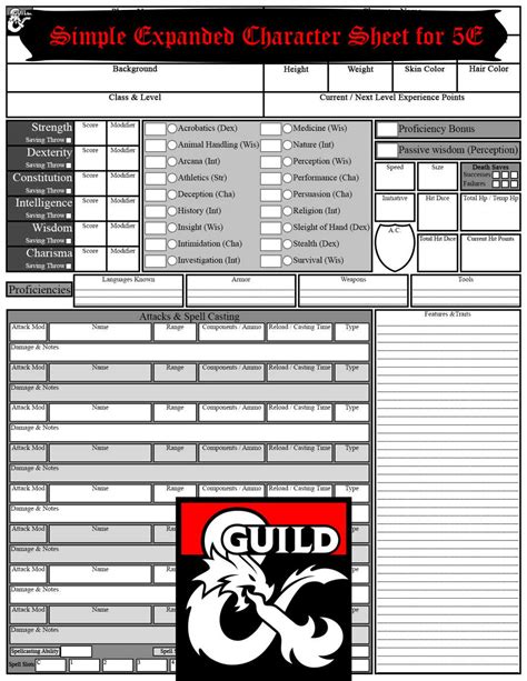 Simple Expanded Character Sheet for 5E - Dungeon Masters Guild | DriveThruRPG
