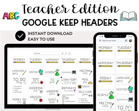TEACHER EDITION Google Keep Headers Cute Fonts Colorful Doodles Etsy