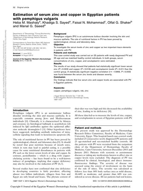 Estimation Of Serum Zinc And Copper In Egyptian6 Download Free Pdf Zinc Clinical Medicine