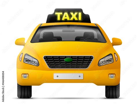 Yellow Taxi Car Isolated On White Background Modern Taxi Cab Front View Qualitative Vector