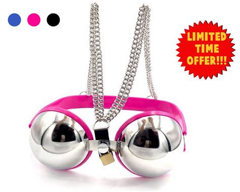 Female Chastity Cage Metal Bondage Bra Black Blue And Pink Etsy