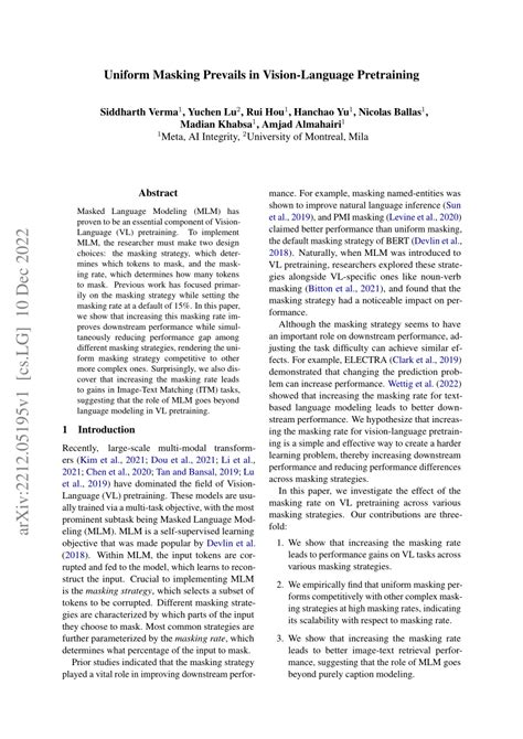 Pdf Uniform Masking Prevails In Vision Language Pretraining