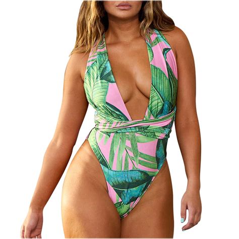 Edhitnr Womens One Piece Swimsuits Fashion Stomach Control V Neck Swim