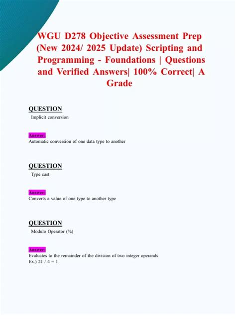 Wgu D278 Objective Assessment Prep New 2024 2025 Update Scripting