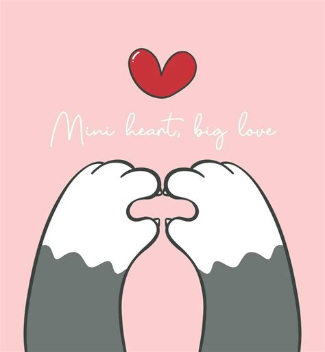 Paw Of Love Cute Cat Paw With Heart Gesture Minimal Cartoon Doodle