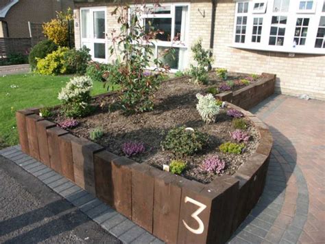 Shaped Front Garden Raised Beds With New Oak Railway Sleepers