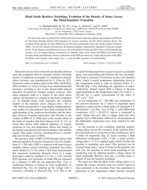 Pdf Metal Oxide Resistive Switching Evolution Of The Density Of States Across The Metal