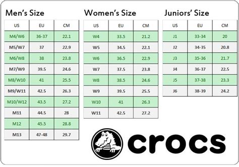 Crocs Printable Size Chart
