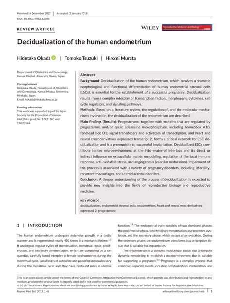Pdf Decidualization Of The Human Endometrium