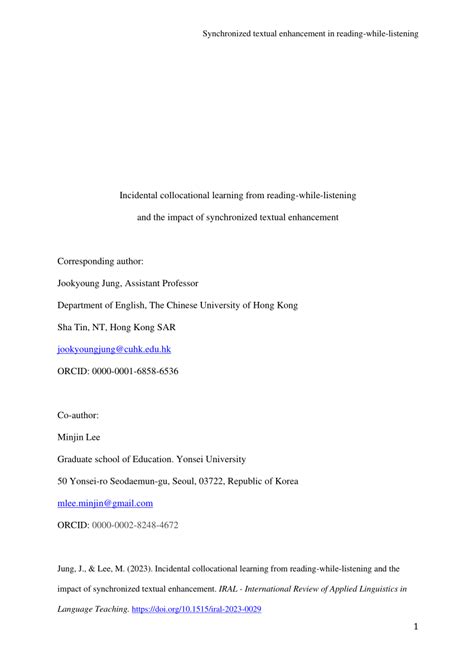 Pdf Incidental Collocational Learning From Reading While Listening And The Impact Of