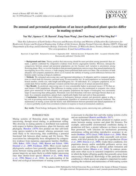 Do Annual And Perennial Populations Of An Insect Pollinated Plant Species Differ In Mating