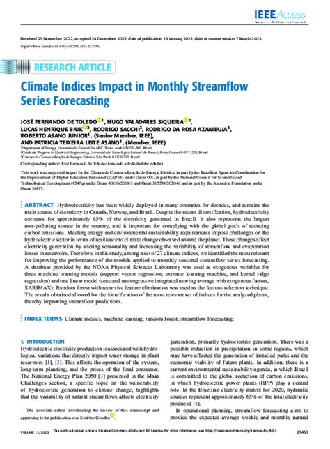 Pdf Climate Indices Impact In Monthly Streamflow Series Forecasting