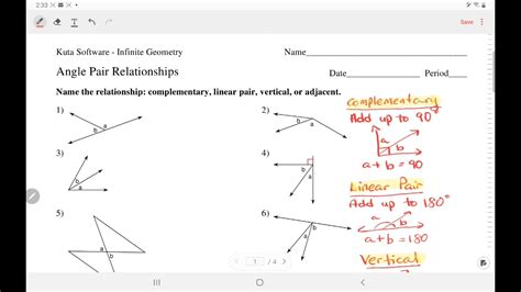 Kuta Software Geometry Angle Pair Relationships IngWan Steiner Worksheets Library