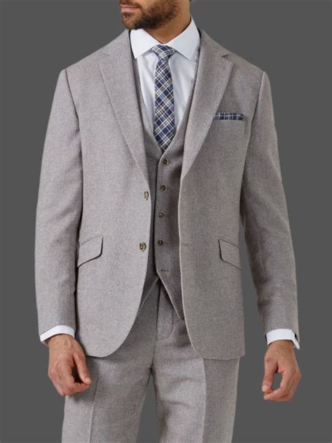Skopes Skopes Jude Stone Beige Herringbone Tweed 3 Piece Suit Menswearr