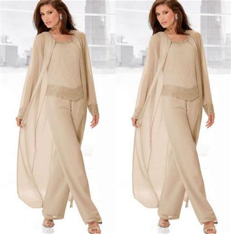 2015 Fashion Champagne Chiffon With Beading Three Piece Mother Of The